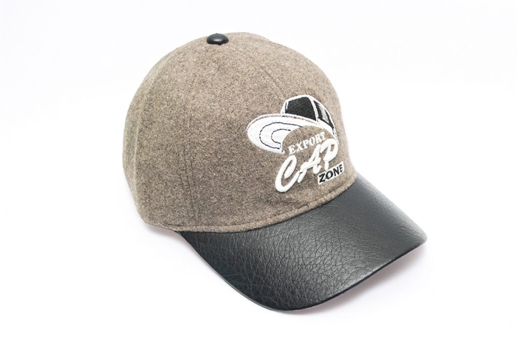 Grey and Black Fitted Cap with Artificial Leather -Exclusive Export Cap ...